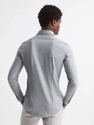 REISS Nate Melange Nate Cutaway Collar Jersey Slim Fit Shirt - Grey