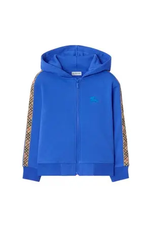 Burberry Check Trim Cotton Zip Hoodie - Hyacinth Blue