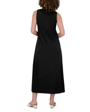 POINT Linen Blend Crewneck Maxi Dress - Black
