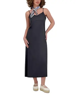 POINT Linen Blend A-line Slip Dress - Black