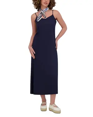 POINT Linen Blend A-line Slip Dress - Navy