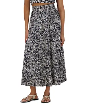 POINT Printed Linen Panel Skirt - Palm Trees