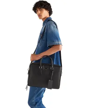 Prada Saffiano Leather Briefcase - Black