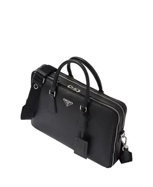 Prada Saffiano Leather Briefcase - Black