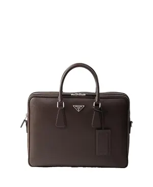 Prada Saffiano Leather Briefcase Brown