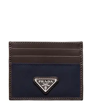 Prada Re-nylon And Leather Card Holder - Blue
