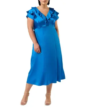 ESTELLE Poseidon Ruffle Neck Midi Dress - Cobalt