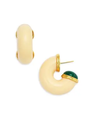 KENNETH JAY LANE Malachite Hoop Earrings - White/gold