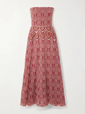 Johanna Ortiz Bengala Strapless Maxi Dress - Red