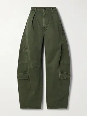 Citizens Of Humanity Flight Pleated Organic Cotton-blend Twill Barrel-leg Pants - Green