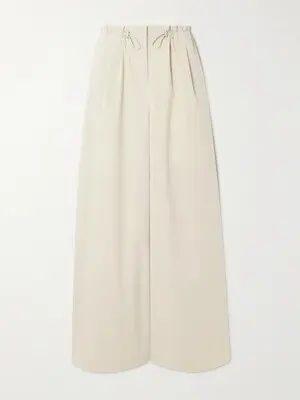 ST. AGNI Gathered Cotton-blend Wide-leg Pants - Neutrals