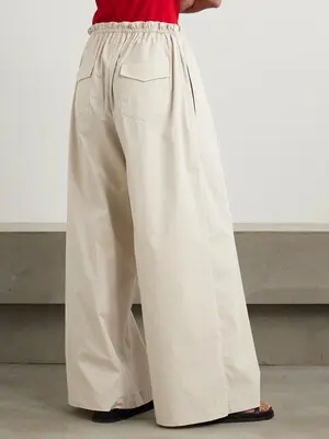 ST. AGNI Gathered Cotton-blend Wide-leg Pants - Neutrals