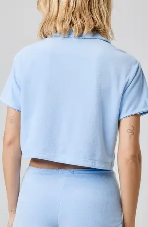FLORENCE BY MILLS Terry Cloth Crop Snap-up Shirt - Windsurfer