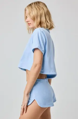 FLORENCE BY MILLS Terry Cloth Crop Snap-up Shirt - Windsurfer