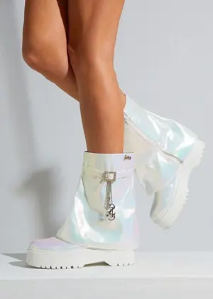 SPARKL Stella Combat Boots - White