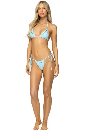 EDIKTED Coralle Embroidered Triangle Bikini Top - Blue