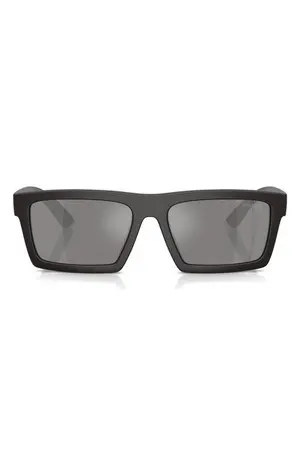 Prada 55mm Rectangular Sunglasses - Grey/ Mirror Silver