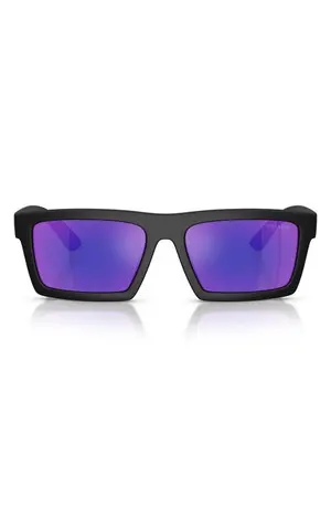 Prada 55mm Rectangular Sunglasses - Matte Black/ Blue Violet