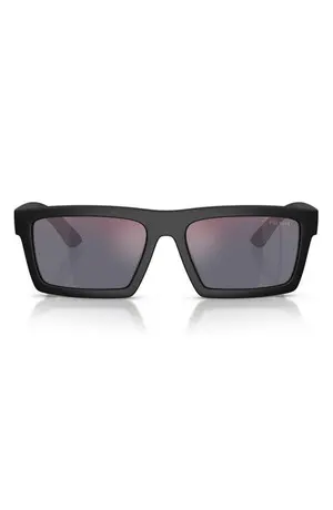 Prada 55mm Rectangular Sunglasses - Matte Black/grey Mirror Red