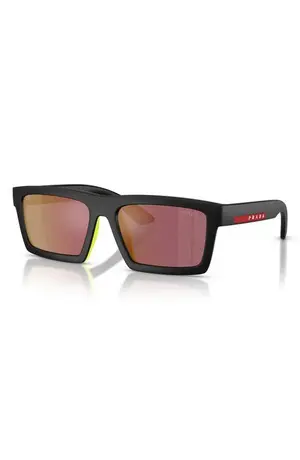 Prada 55mm Rectangular Sunglasses - Matte Black/grey Mirror Red