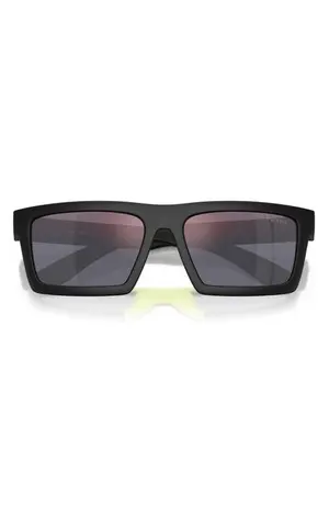Prada 55mm Rectangular Sunglasses - Matte Black/grey Mirror Red