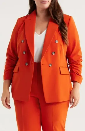 TAHARI ASL Double-breasted Jacket With Ruched Sleeves - Persimmon