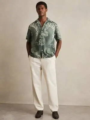 REISS Marble Print Cuban-collar Shirt