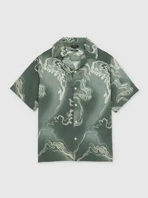 REISS Marble Print Cuban-collar Shirt