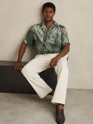 REISS Marble Print Cuban-collar Shirt