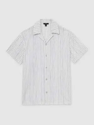 REISS Max Textured Stripe Cuban Collar Shirt - White/soft Blue