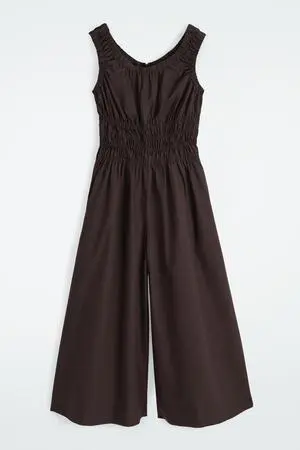 Cos Shirred Cotton Jumpsuit - Brown