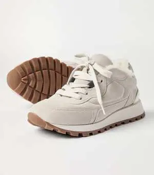 Brunello Cucinelli Suede Shearling-trim Sneakers - Grey