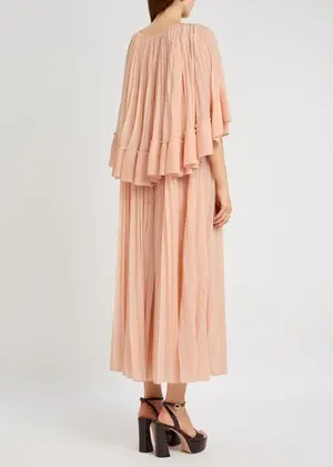 Zimmermann Pleated Cape-effect Chiffon Maxi Dress
