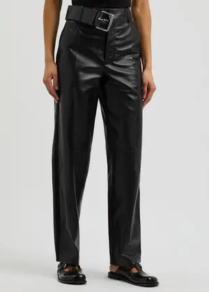 Loewe Belted Straight-leg Leather Trousers