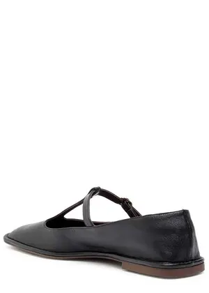 THE ROW Leather Mary Jane Flats - Black