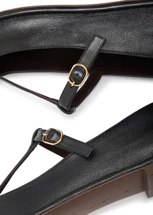 THE ROW Leather Mary Jane Flats - Black