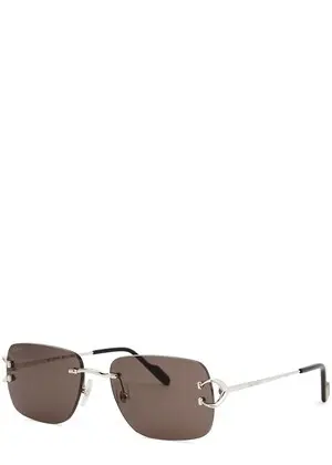 Cartier Signature C De Rimless Rectangle-frame Sunglasses - Silver