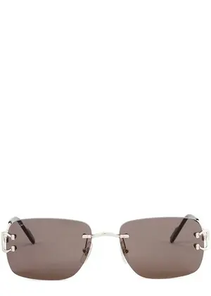 Cartier Signature C De Rimless Rectangle-frame Sunglasses - Silver