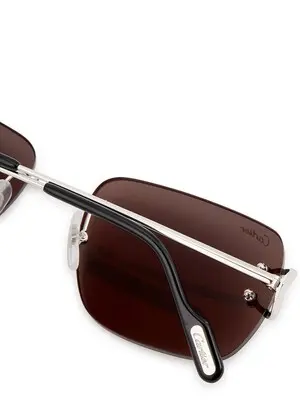 Cartier Signature C De Rimless Rectangle-frame Sunglasses - Silver