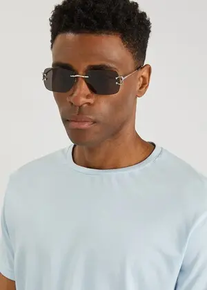 Cartier Signature C De Rimless Rectangle-frame Sunglasses - Silver