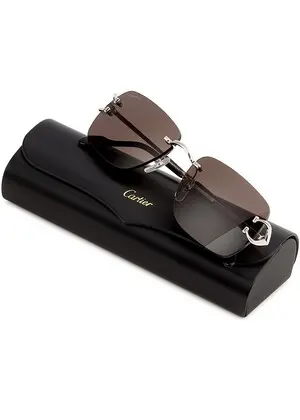 Cartier Signature C De Rimless Rectangle-frame Sunglasses - Silver