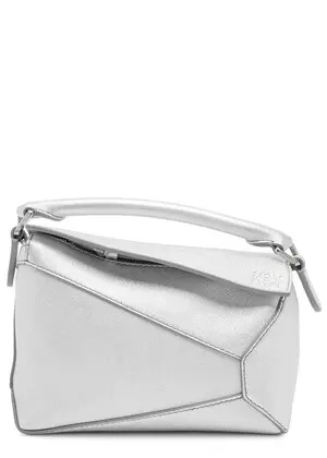 Loewe Puzzle Edge Mini Metallic Leather Cross-body Bag - Silver