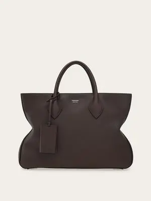 FERRAGAMO Monogram Hammered Calfskin Tote - Brown