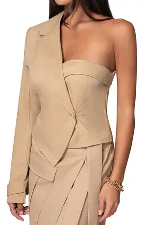 JLUXLABEL One-shoulder Blazer Top - Khaki