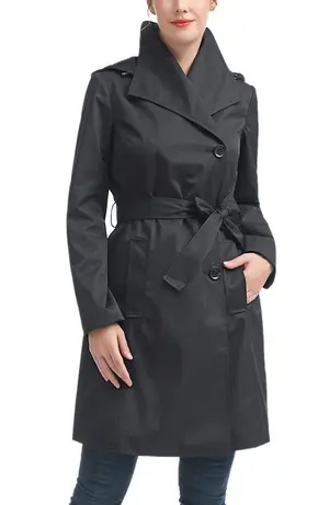 KIMI + KAI Hooded Belted Trench Coat - Black