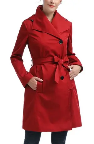KIMI + KAI Hooded Belted Trench Coat - Red