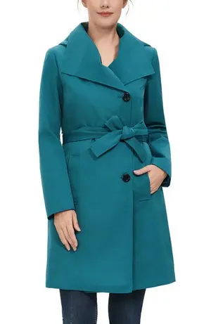 KIMI + KAI Hooded Belted Trench Coat - Teal