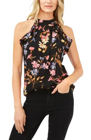 CECE DUPRAZ Tie Neck Ruffle Sleeveless Blouse