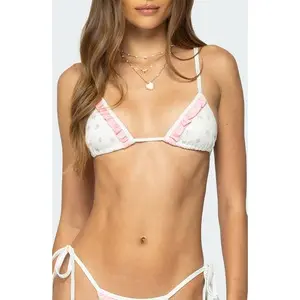 EDIKTED Ira Ruffle Rib Triangle Bikini Top - White