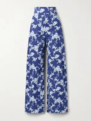 Carolina Herrera Floral-print Wide-leg Twill Pants - Blue